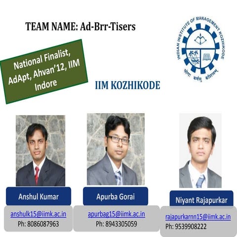 Team: Add-Brr-Tisers, AdApt, Ahvan'12, IIM Indore | PPT