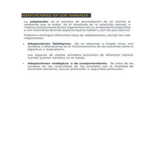 Adaptaciones en los animales.1 | PDF