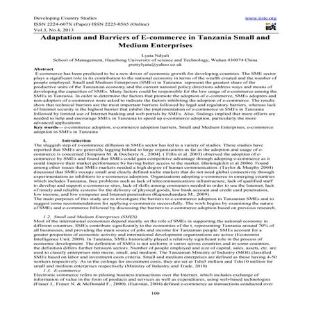 Adaptation and barriers of e commerce in tanzania small and medium ...
