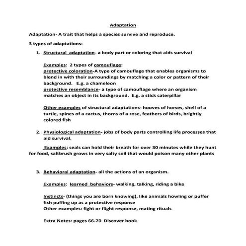 Adaptation answer sheet notes | DOCX