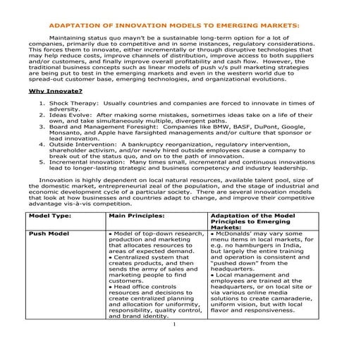 Adaptation Of Innovation Models To Emerging Markets | PDF