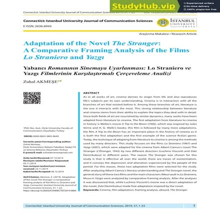 Adaptation Of The Novel The Stranger A Comparative Framing Analysis Of The Films | PDF