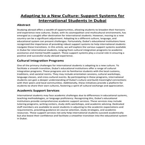 Adapting to a New Culture: Support Systems for International Students ...