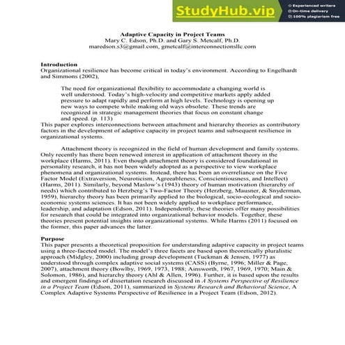 Adaptive Capacity In Project Teams | PDF