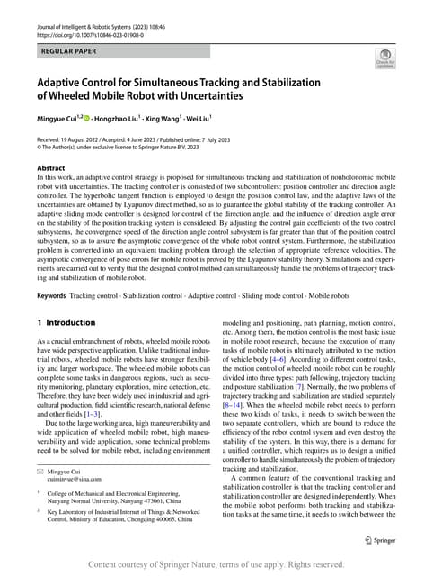 Adaptive Control For Simultaneous Tracking And Sta Pdf