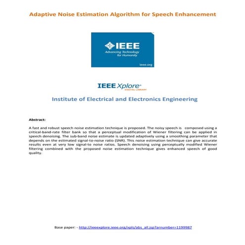 Adaptive noise estimation algorithm for speech enhancement | PDF