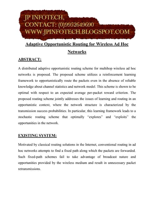 Adaptive Opportunistic Routing For Wireless Ad Hoc Networks Docx