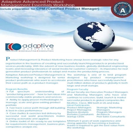 Adaptive Advanced Product Mgmt & Marketing Workshop | PDF