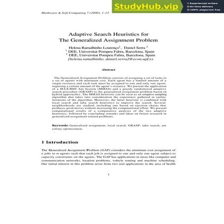 Adaptive Search Heuristics For The Generalized Assignment Problem | PDF