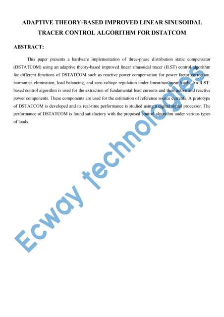 Adaptive Theory Based Improved Linear Sinusoidal Tracer Control Algorithm For Dstatcom Pdf