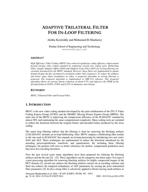 Adaptive Trilateral Filter For In Loop Filtering Pdf