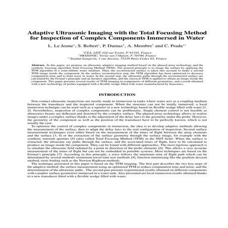 Adaptive Ultrasonic Imaging With The Total Focusing Method Pdf