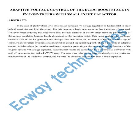 Adaptive voltage control of the dcdc boost stage in pv converters with small input capacitor | PDF