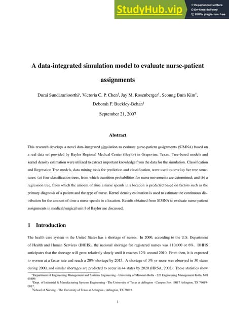 Establishing a cyclic schedule for nurse in the health unit | PDF