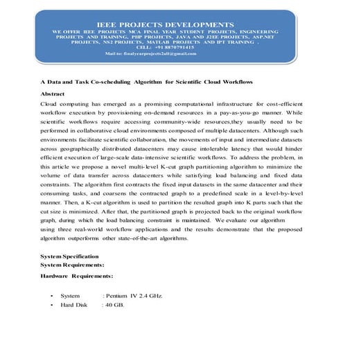 A Data And Task Co Scheduling Algorithm For Scientific Cloud Workflows Pdf 