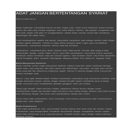 Adat jangan bertentangan syariat | DOCX
