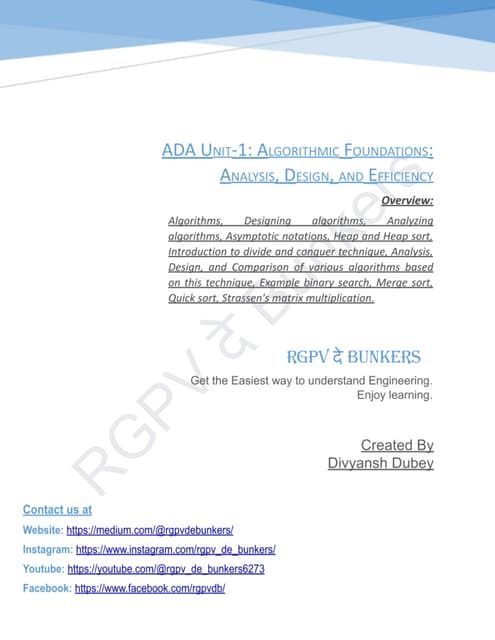 Ada Unit 1 Algorithmic Foundations Analysis Design And Efficiencypdf 0901