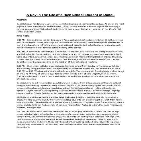 A Day in the Life of a High School Student in Dubai | PDF