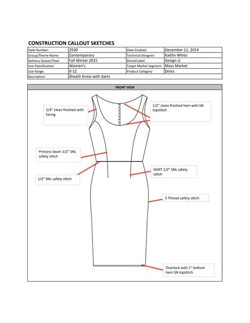 Excel Tech Pack FINAL Pattern Card | PDF