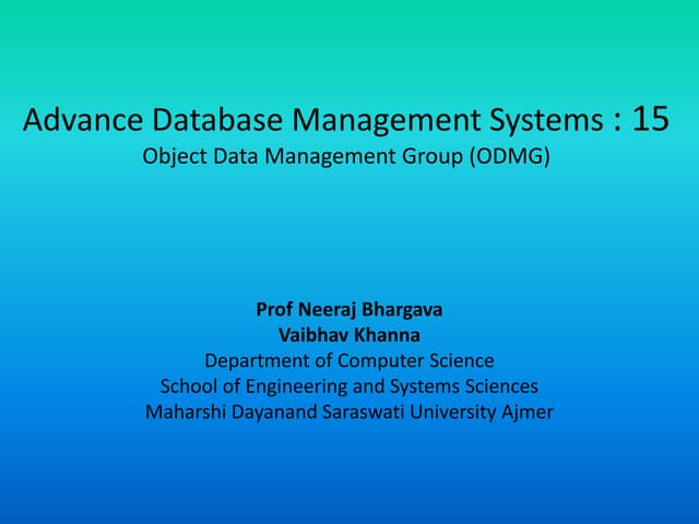 Adbms 15 Object Data Management Group Pptx