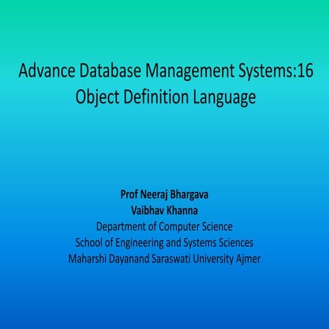 Adbms 16 Object Definition Language Ppt
