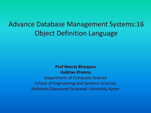 Adbms 16 Object Definition Language Pptx Databases Computer