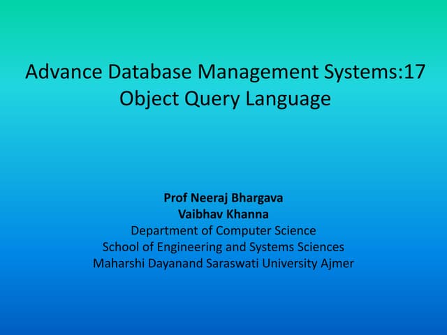 Adbms 17 object query language | PPT Adbms 17 object query language | PPT