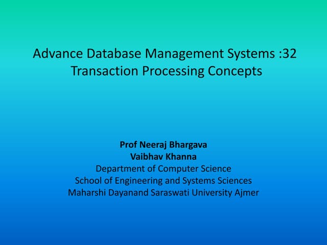 Adbms 32 Transaction Processing Concepts Ppt