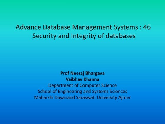 UNIT 3- DATABASE INTEGRITY AND SECURITY CONCEPTS (1).pdf | Databases | Computer Software and ...