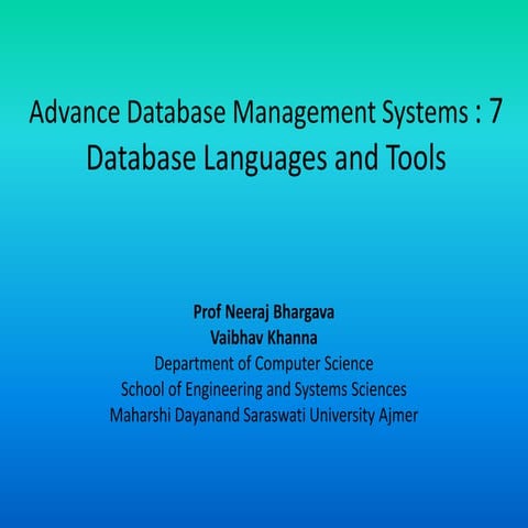 Adbms 7 Database Languages And Tools Pptx Databases Computer