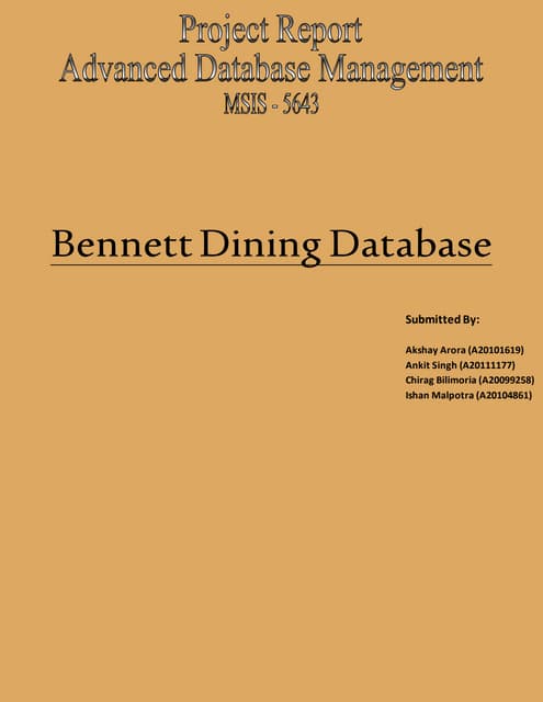 Advanced Database Management Systems Project Report Pdf