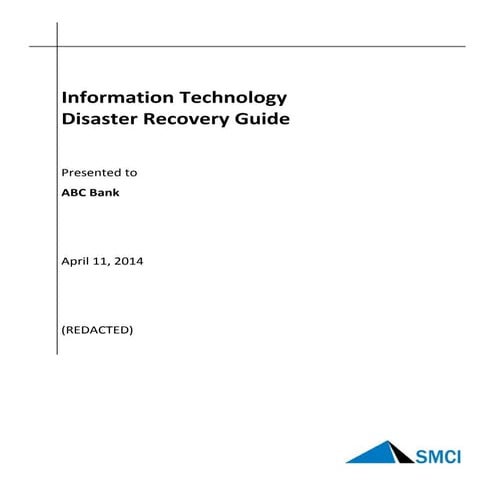 Information Technology Disaster Recovery Guide - ABC Bank (redacted) | PDF