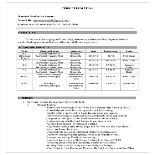 CV-For Test Engineer | DOC