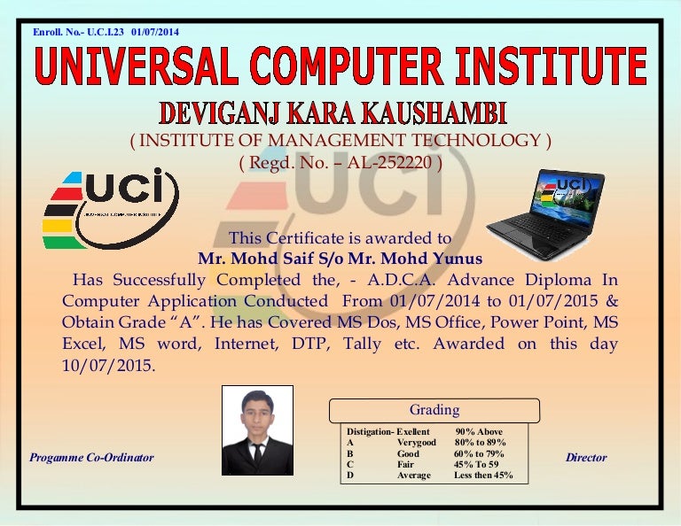 Adca Certificate Mohd Saif