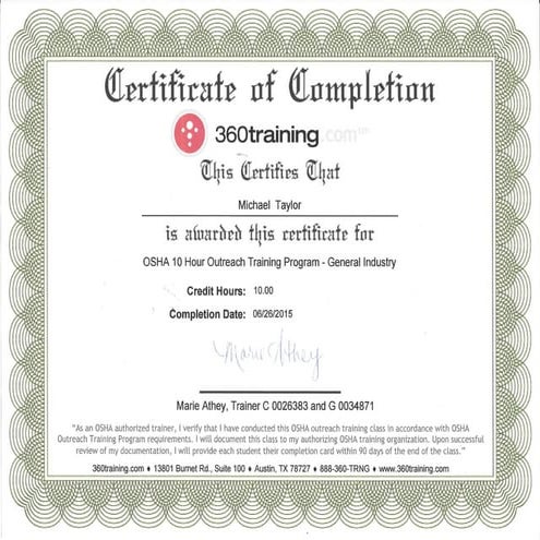 OSHA 10 Hour Cert | PPT