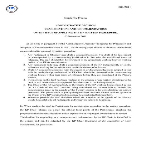 2011 AD Clarifications and Recommendations on the Issue of Applying the KP Written Procedure. | PDF
