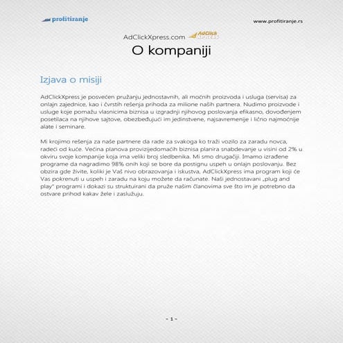 AdClickXpress - O kompaniji | PDF