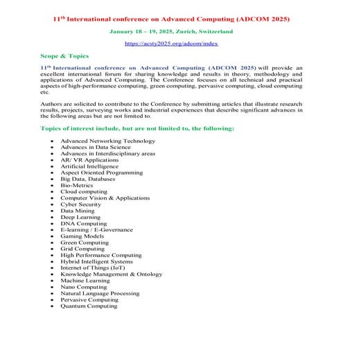 11th International conference on Advanced Computing (ADCOM 2025) | PDF