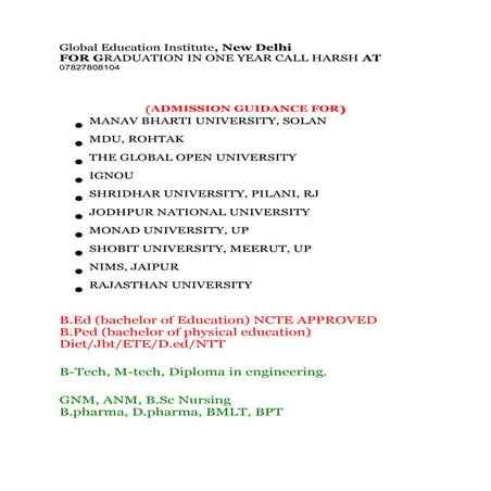 Ba com bsc bba bca btech be diploma b.ed