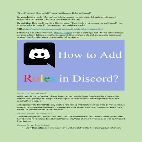 add assign edit delete roles in discord | DOCX | Social Networking | Internet