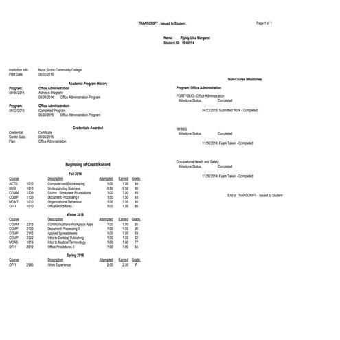 Display Georgian College Academic Transcript | DOCX