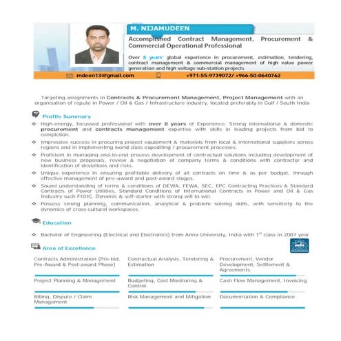 RESUME FOR PROCUREMENT & CONTRACTS ENGINEER | DOCX