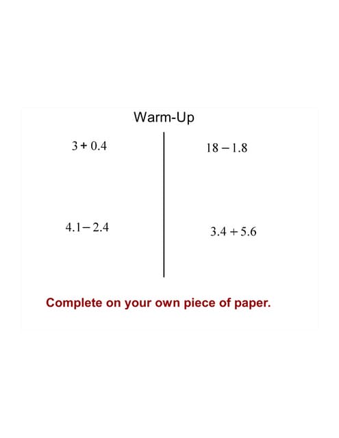 Add and subtract negative decimals | PDF