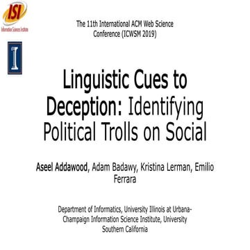 Linguistic Cues to Deception: Identifying Political Trolls on Social Media | PPT