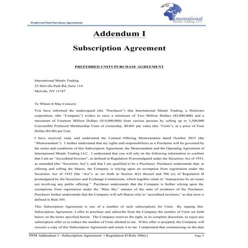 Subscription Agreement (Required) | PDF