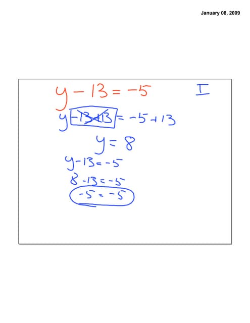 Adding And Subtracting One Step Equations Pdf