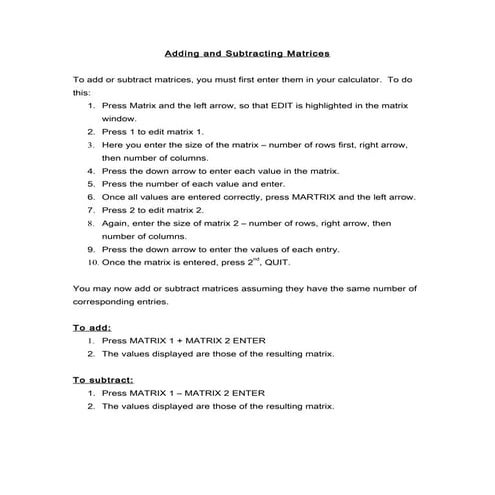 Adding Matrices Worksheets Add Subtract And Multiply Matrices