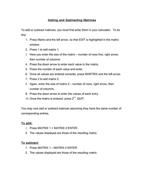 Adding Matrices Worksheets Add Subtract And Multiply Matrices