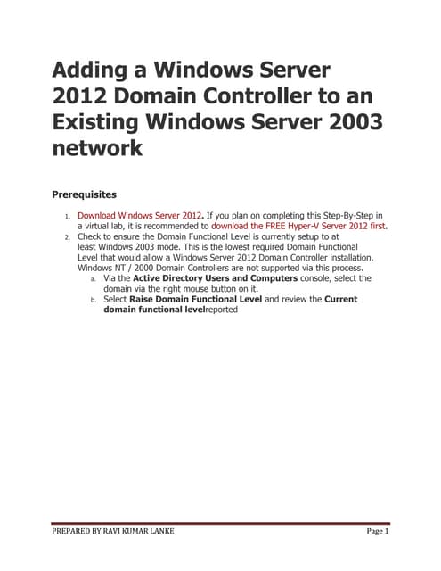 Windows server 2012 - installing active directory domain server | PDF