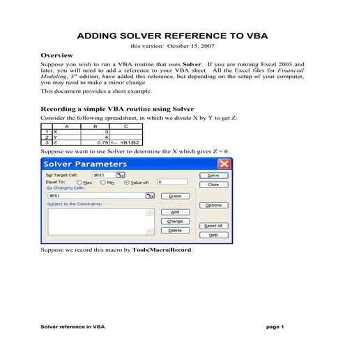 Adding solver reference to vba | PDF